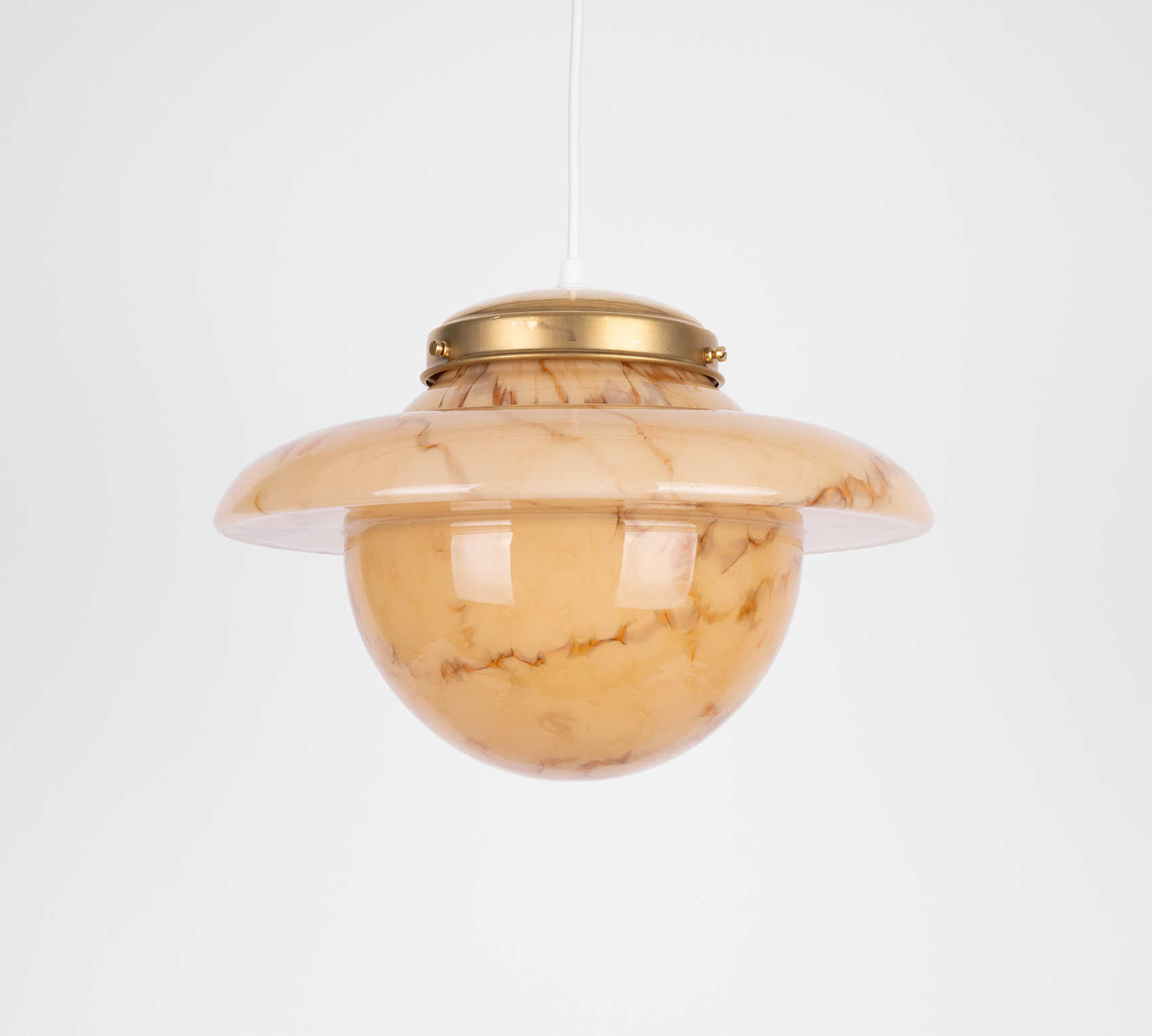 Art Deco beige marble opaline glass pendant light UFO shape